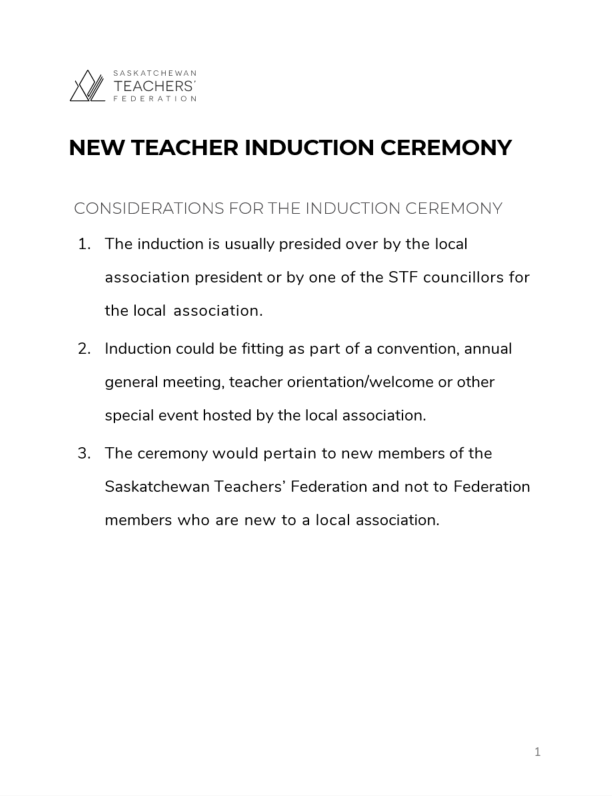 New Teacher Induction Script - Saskatchewan Teachers’ Federation